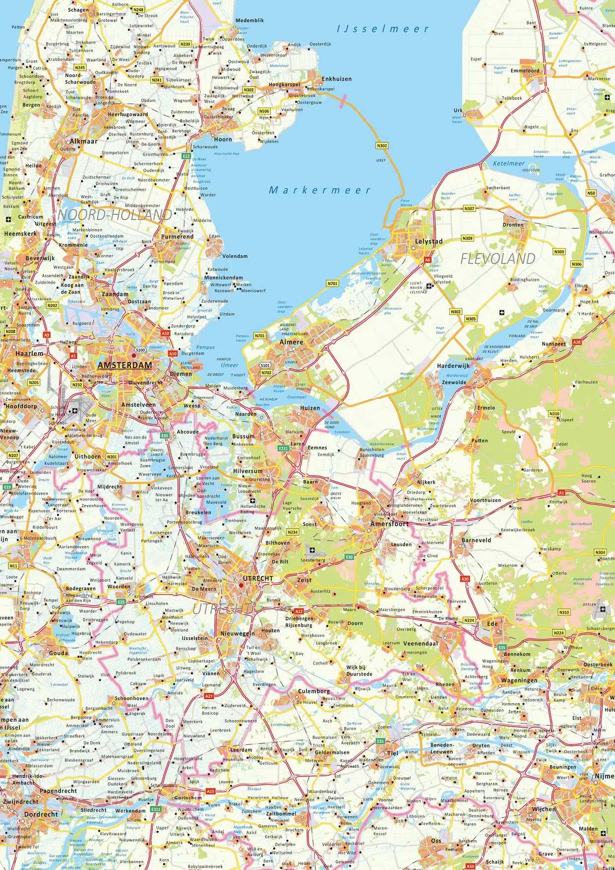 Landkaart Nederland met wegen | Landkaarten Nederland Vector Map